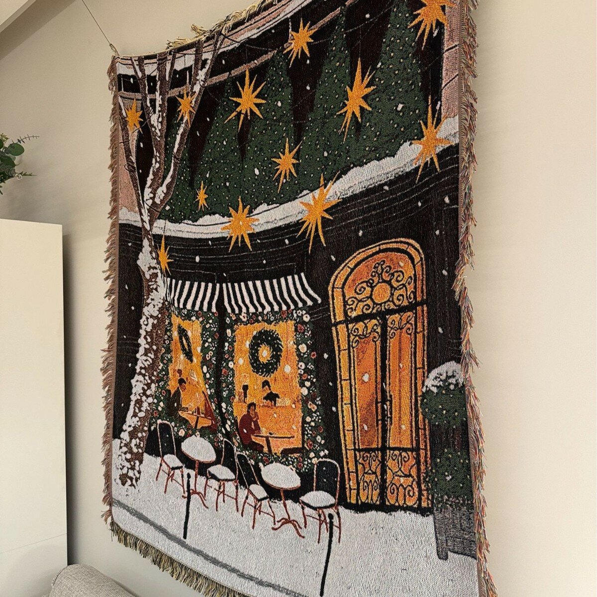Ретро вязаное одеяло для дивана, кафе, снег, атмосфера, Рождество, 130x160cm