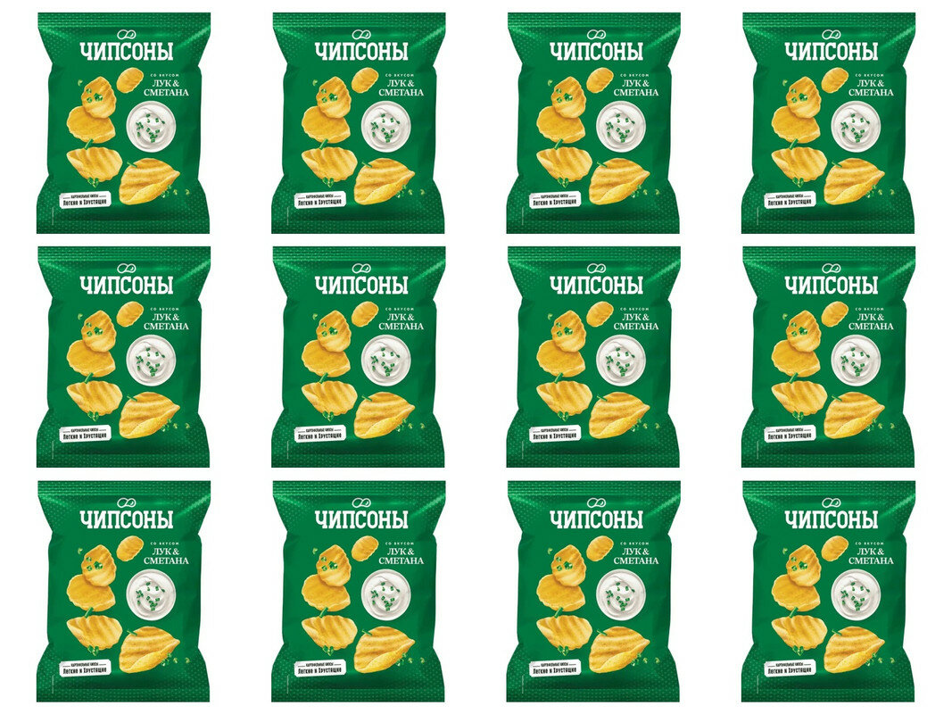 Чипсоны Чипсы со вкусом Сметана с луком, 40 г, 12 шт