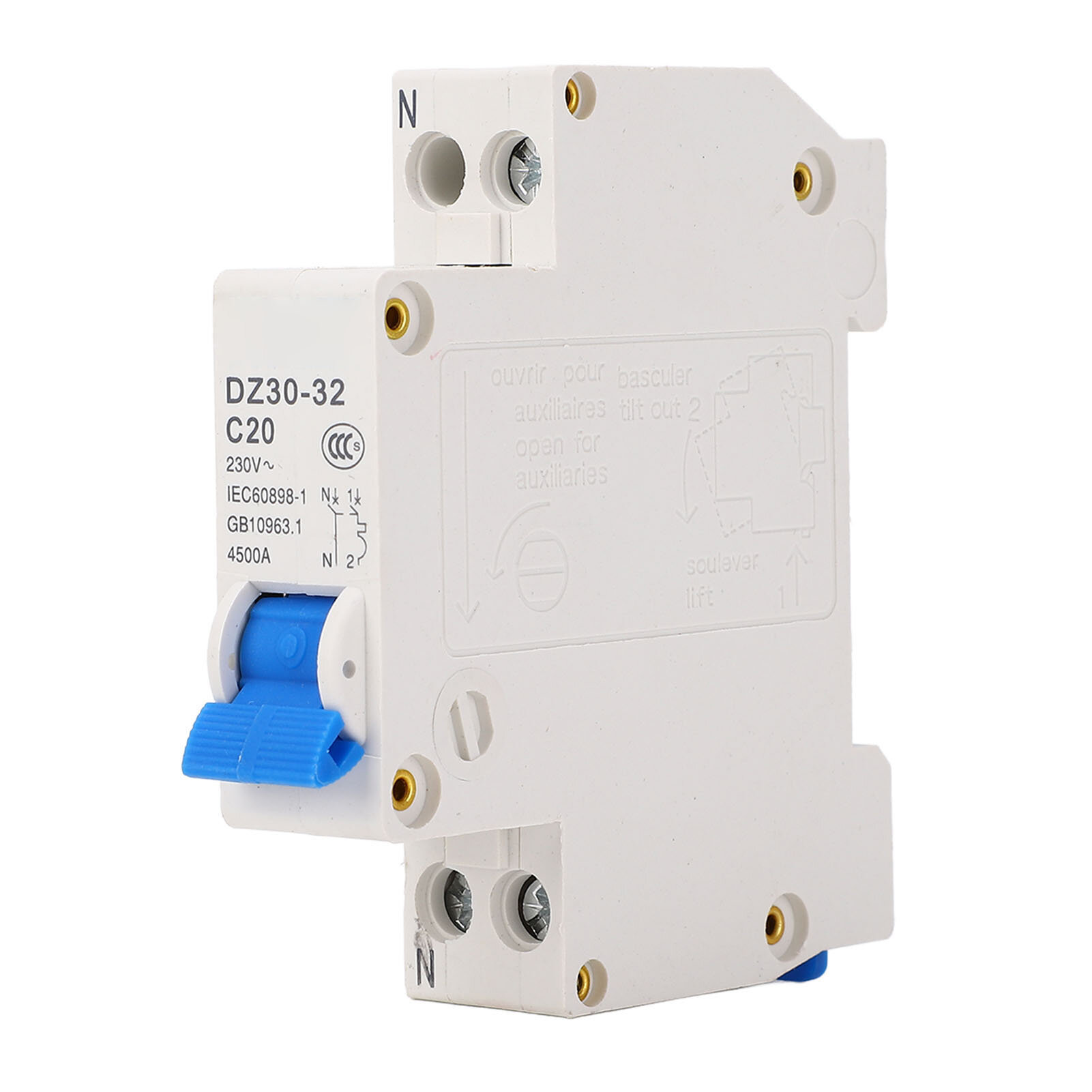 Воздушный автоматический выключатель 1P+N, двойной вход, двойной выход, термомагнитный расцепитель, миниатюрный воздушный автоматический выключатель для монтажа на DIN-рейку, 20 А