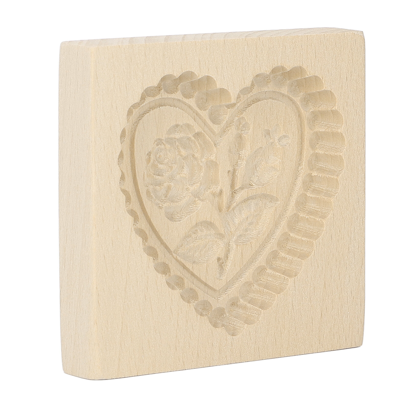 Wooden Cookie Mold Easy Release Reusable Washable Carved Biscuit Press Stamp for Home Kitchen Baking Love Heart and Rose