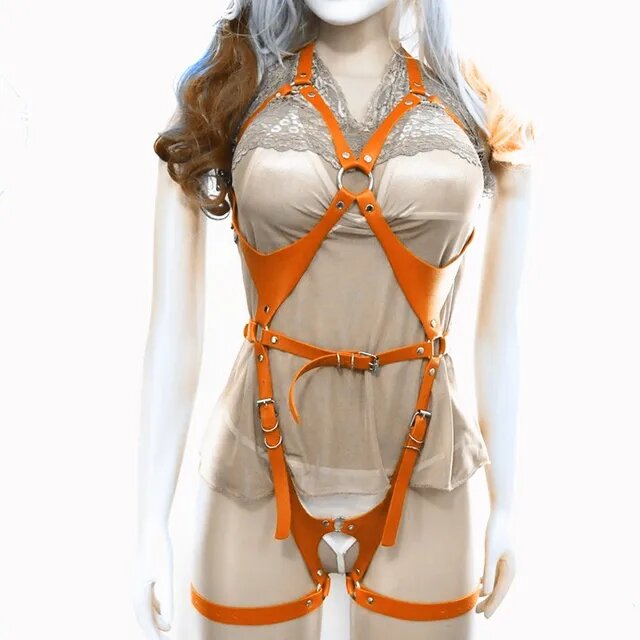 Сексуальное женское кожаное боди с подвязками для чулок, набор нижнего белья в стиле панк-бондаж с подвязками, 4 шт.