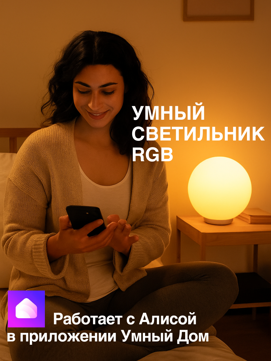 Светильник ночник с Алисой LEDVANCE, WiFi, RGB, стеклянный шар, большой