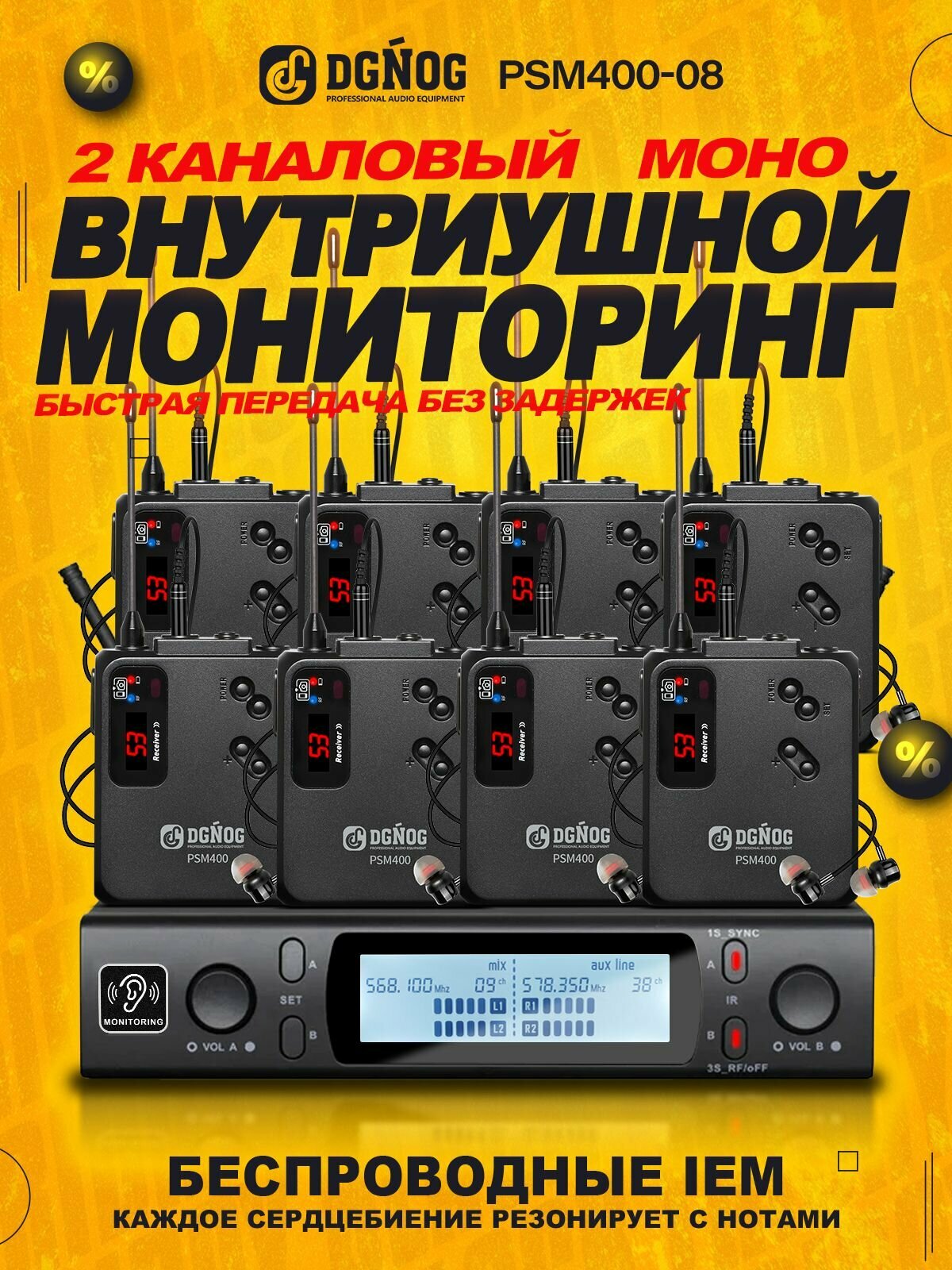 DGNOG PSM400 профессиональная беспроводная система внутриушной мониторинг, Моно, Подходит для сцены, выступления, игры на гитаре