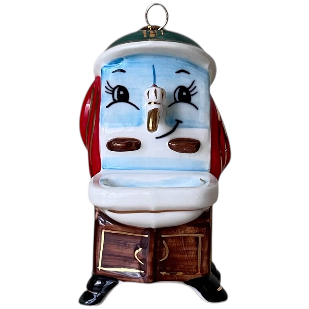 Елочная игрушка серии Мойдодыр "Умывальник" цветной с золотом Лефортовский фарфоровый завод. Елочная игрушка из фарфора