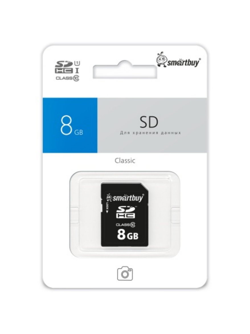 Карта памяти SDHC 8 Gb SmartBuy class 10 (SB8GBSDHCCL10), черная