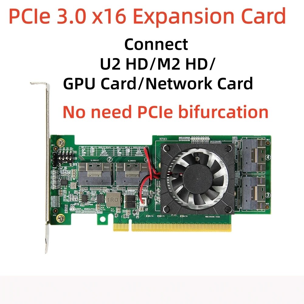 NO NEED PCIe Bifurcation PLX8749 Адаптер PCIe 3.0 x16