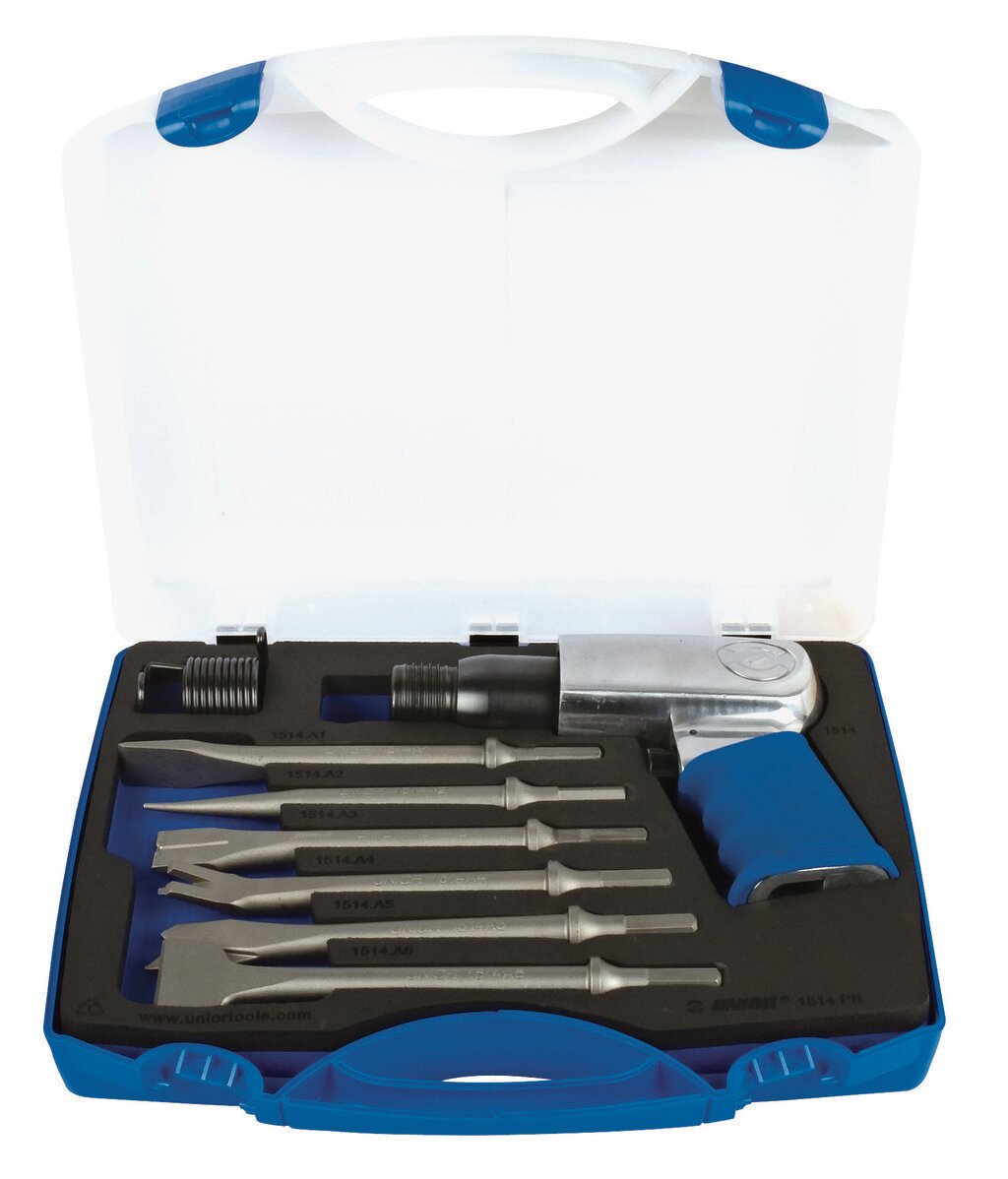 Молоток ударный пневматический с набором зубил 7 предметов Unior 1514PB