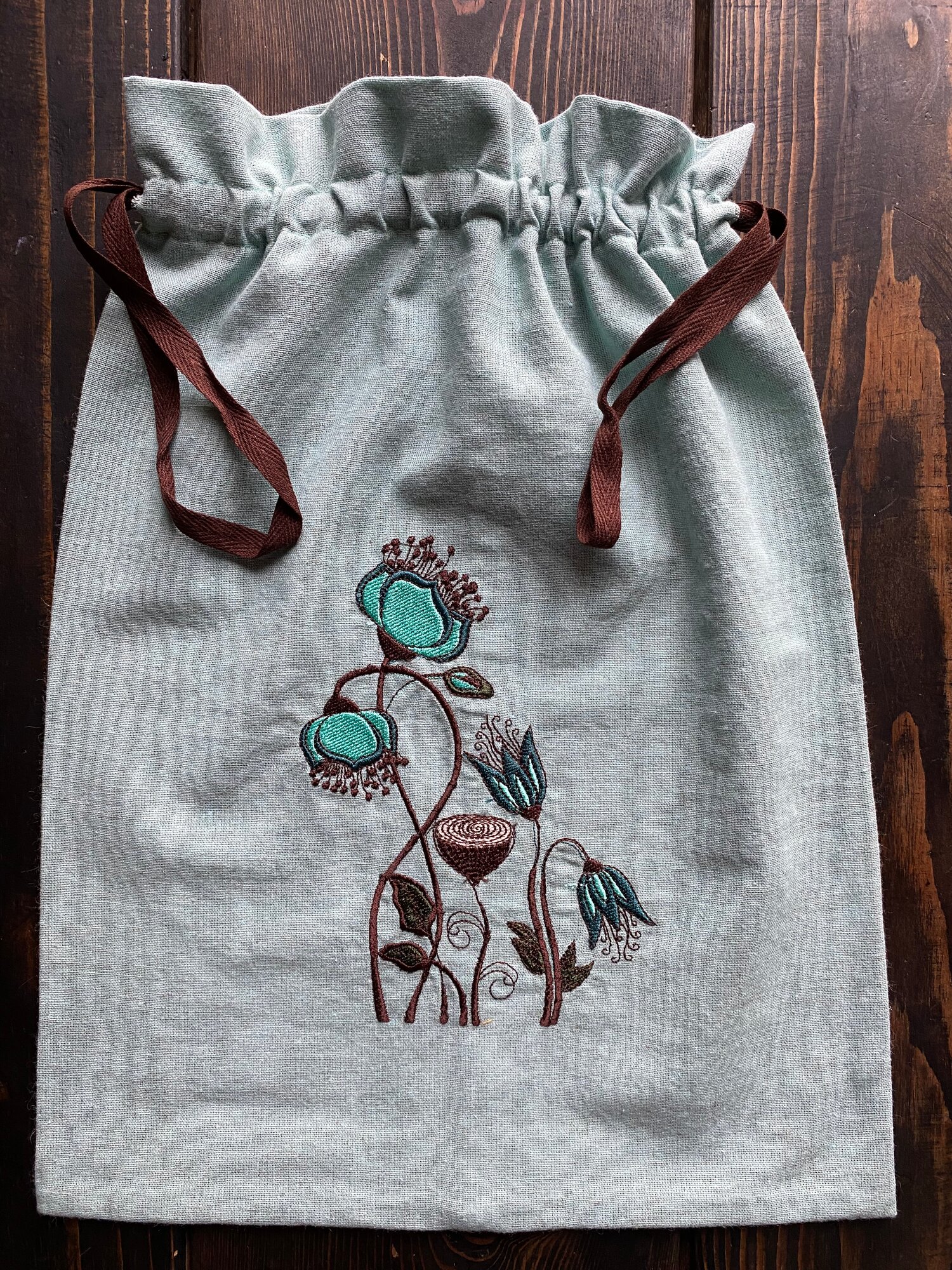Мешочек для хранения, "Студия Ателье", лен, вышивка, на завязках, 30х37 см