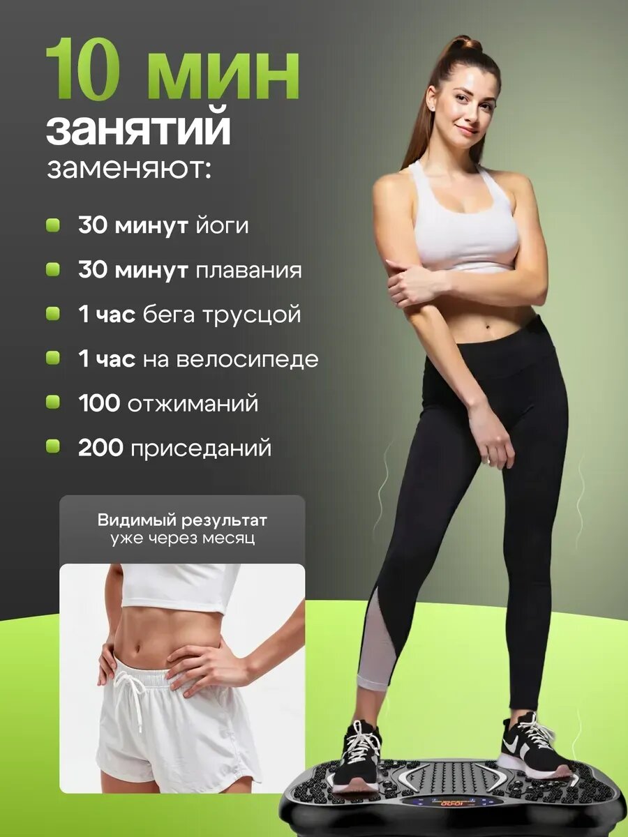 Виброплатформа для похудения до 150 кг с музыкой, домашний кардио тренажер электрический антицеллюлитный