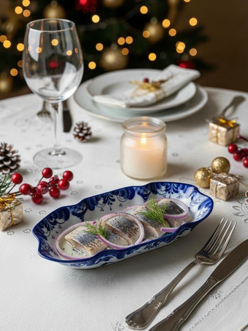 Селедочница "Цветы" гжель фарфор ручная работа