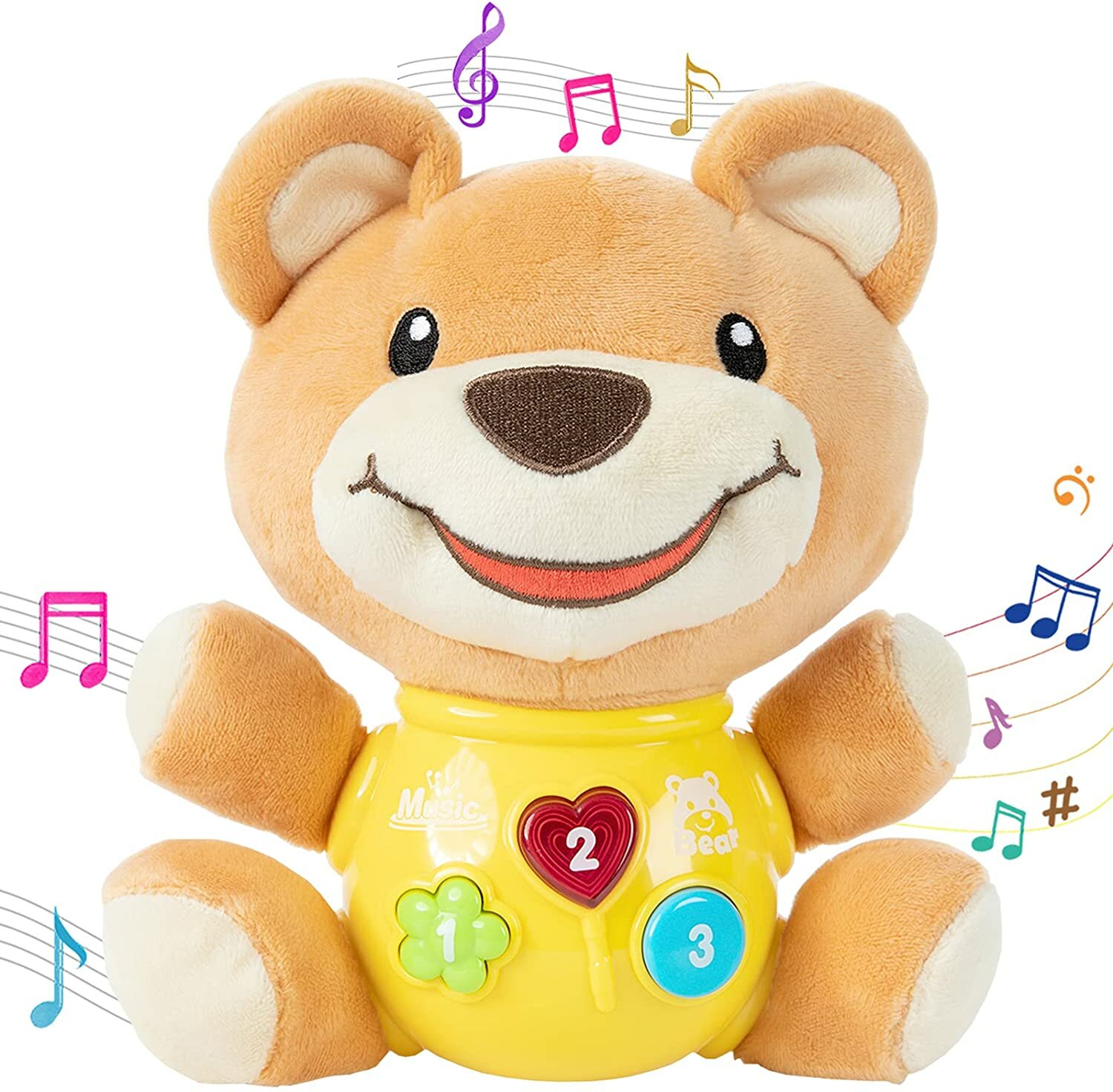 Игрушки для новорожденных Плюшевый Медведь - Музыкальные Игрушки для Детей 0-36 Месяцев - Светящиеся Игрушки для Младенцев, Мальчиков, Девчат, Деток, Подарки для Детей 0, 3, 6, 9, 12 Месяцев, с Батарейным Питанием, Материал ABS, Сертификаты ASTM, EN71, В