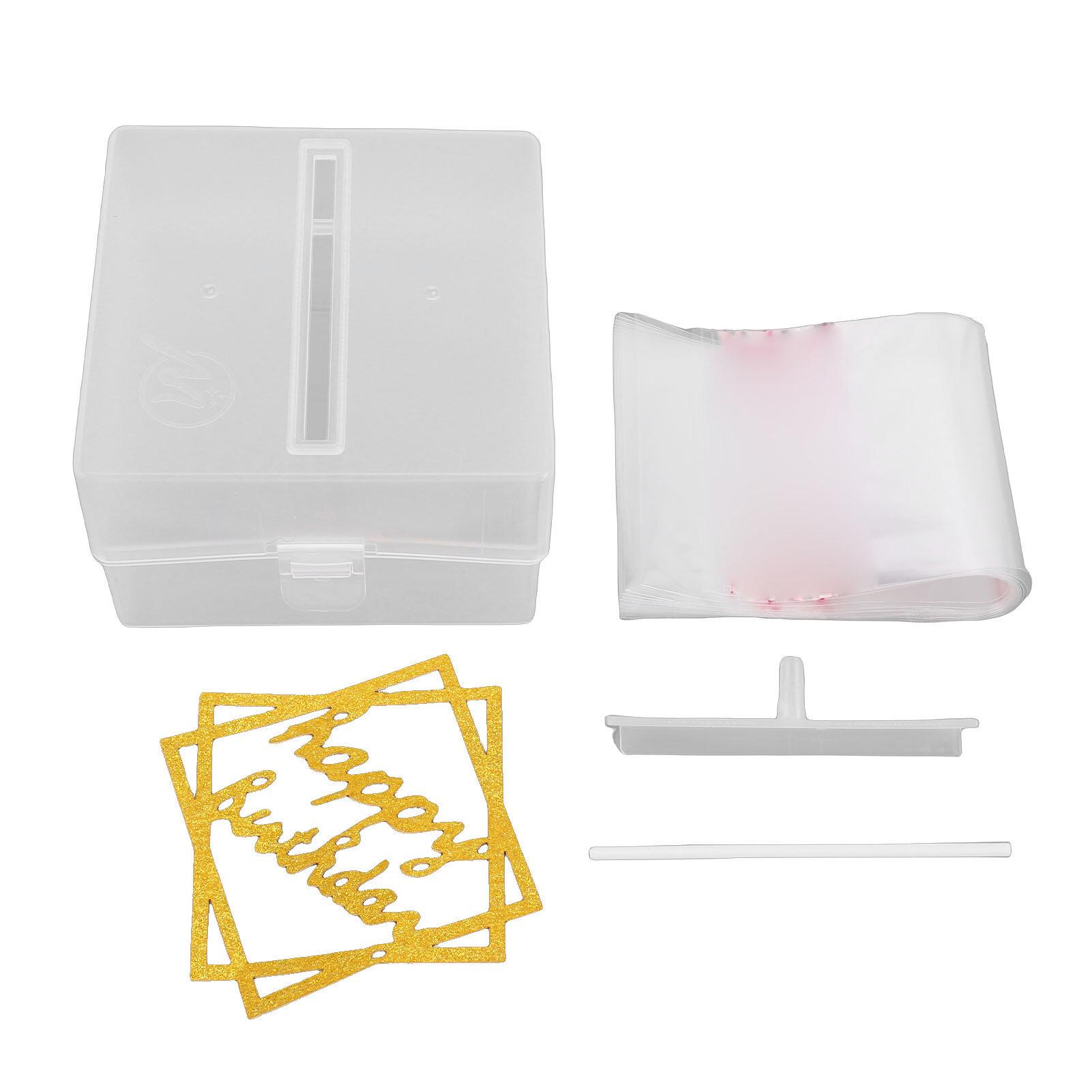 Набор для украшения торта «С днем рождения»: копилка с 20 прозрачными пакетиками, подарочный набор с выдвижными пакетиками.