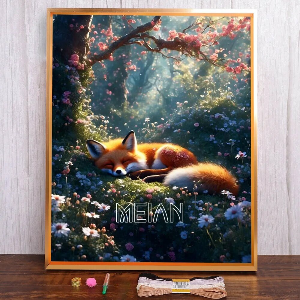MEIAN Набор для вышивания,50x70CM,14CT, Спящая лиса