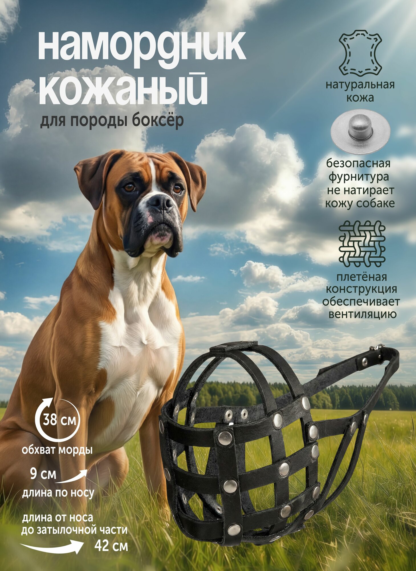 Намордник для боксера кожаный ZooMoDa