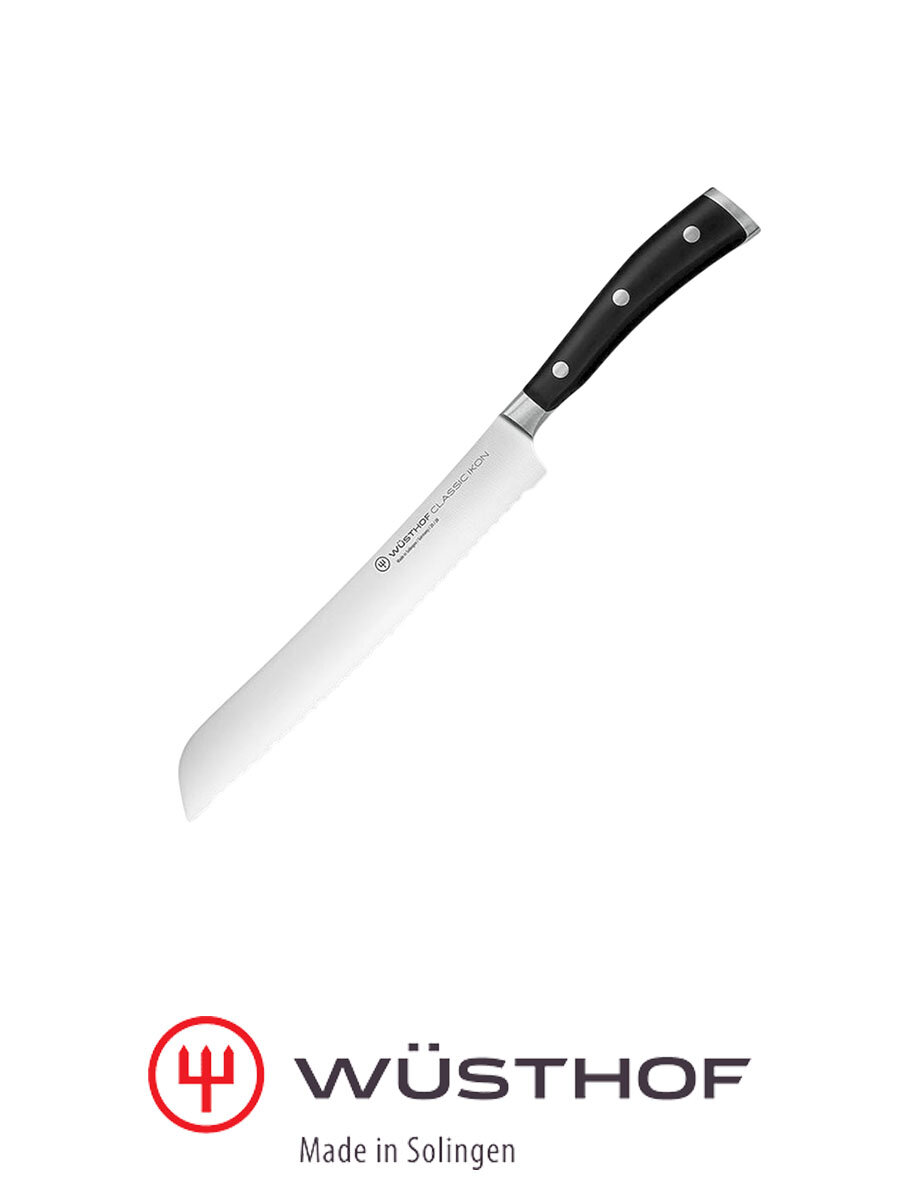 Нож для хлеба Wuesthof Classic Ikon, длина 20 см, цвет черный