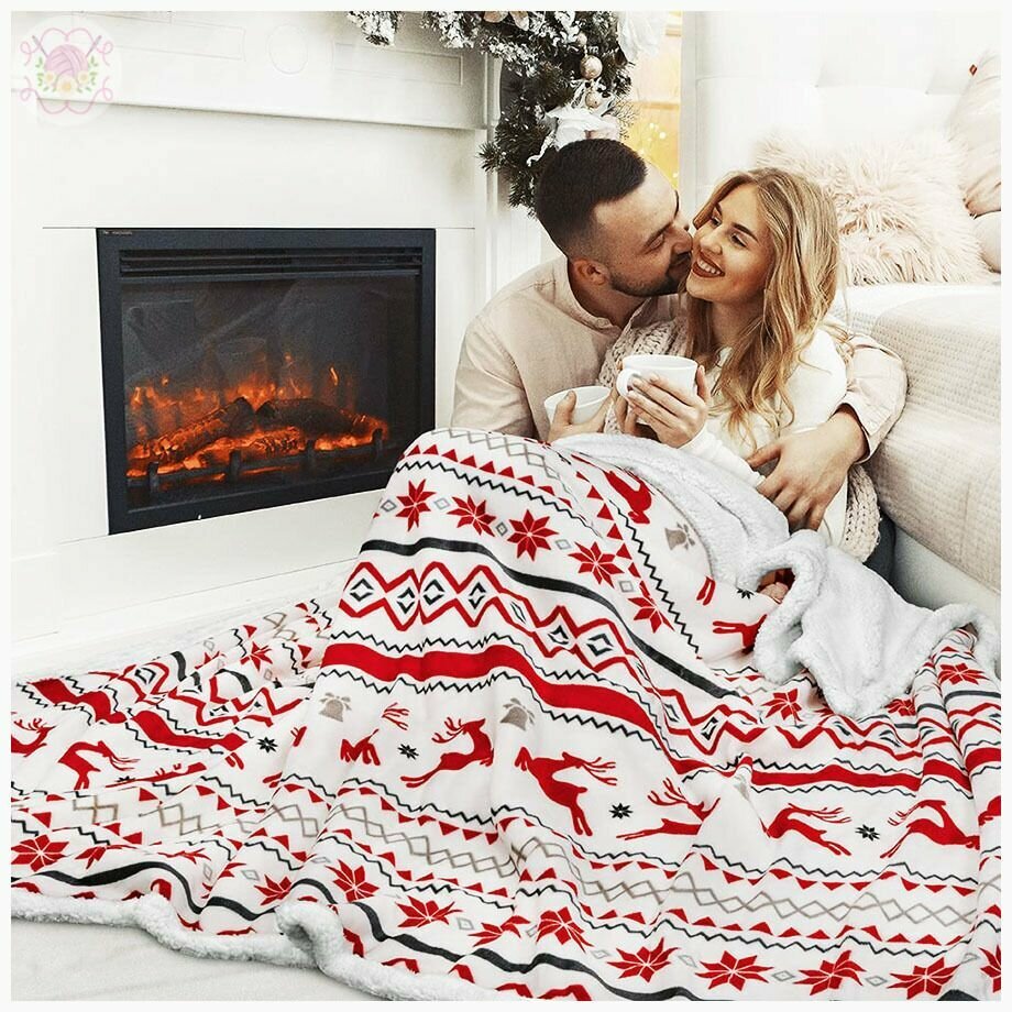 Плед новогодний из кашемира, Christmas покрывало на кровать, пушистый плед на диван и кресло для сна и отдыха, теплое одеяло, простыня, накидка - мягкий и удобный