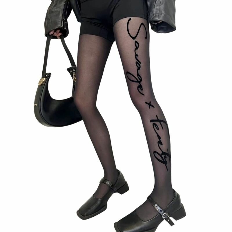 Сексуальные тонкие чулки с боковыми буквами-черный