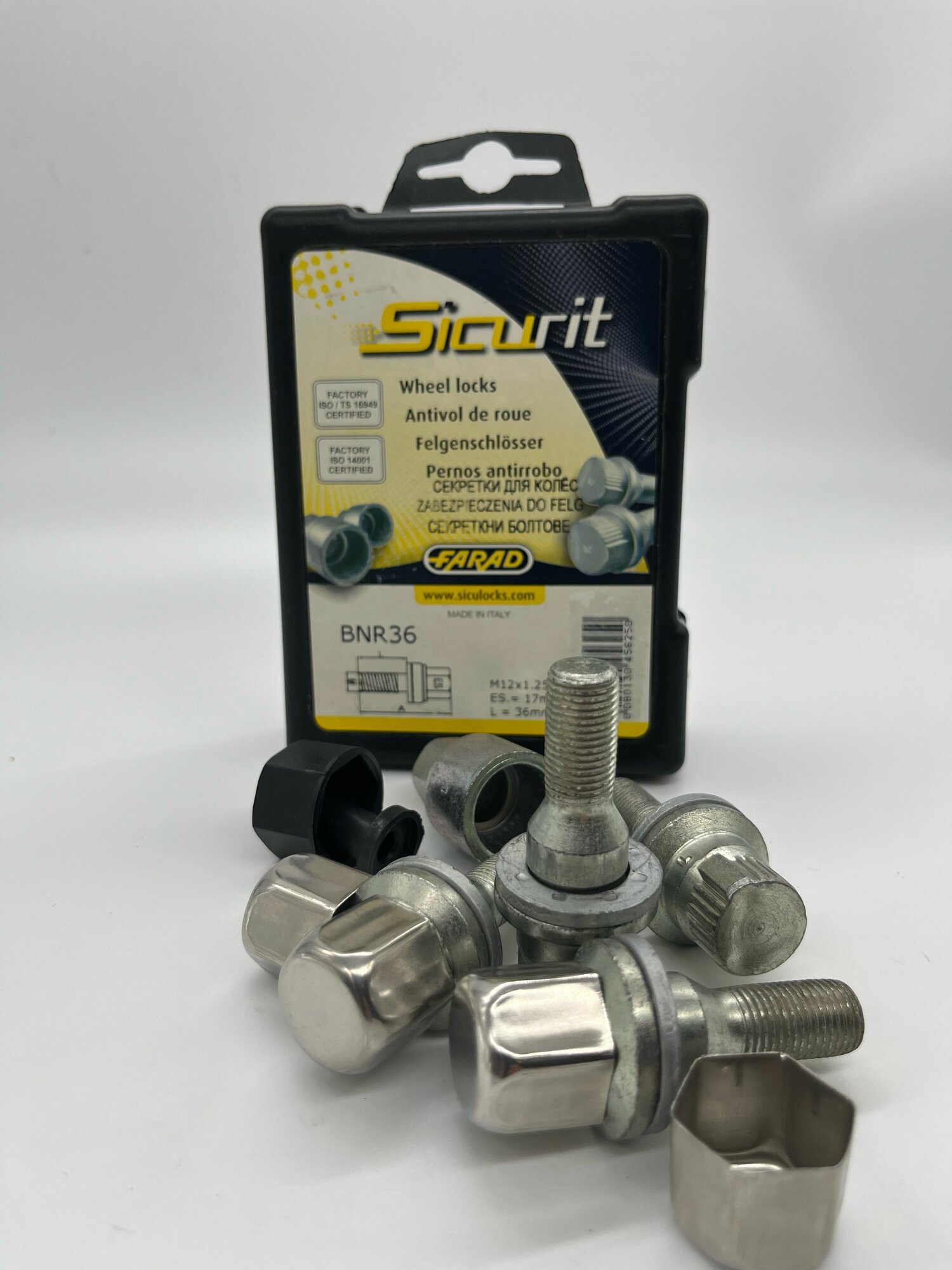 Секретные болты Farad Sicurit BNR36 (пресс-шайба, М12x1,25, серые, один ключ)