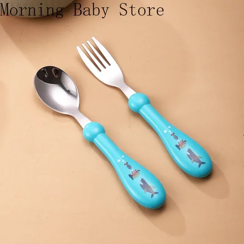 Мультяшная ракета с рисунком акулы, детская ложка, вилка, детские столовые приборы для кормления, посуда для малышей, аксессуары для кормления детей