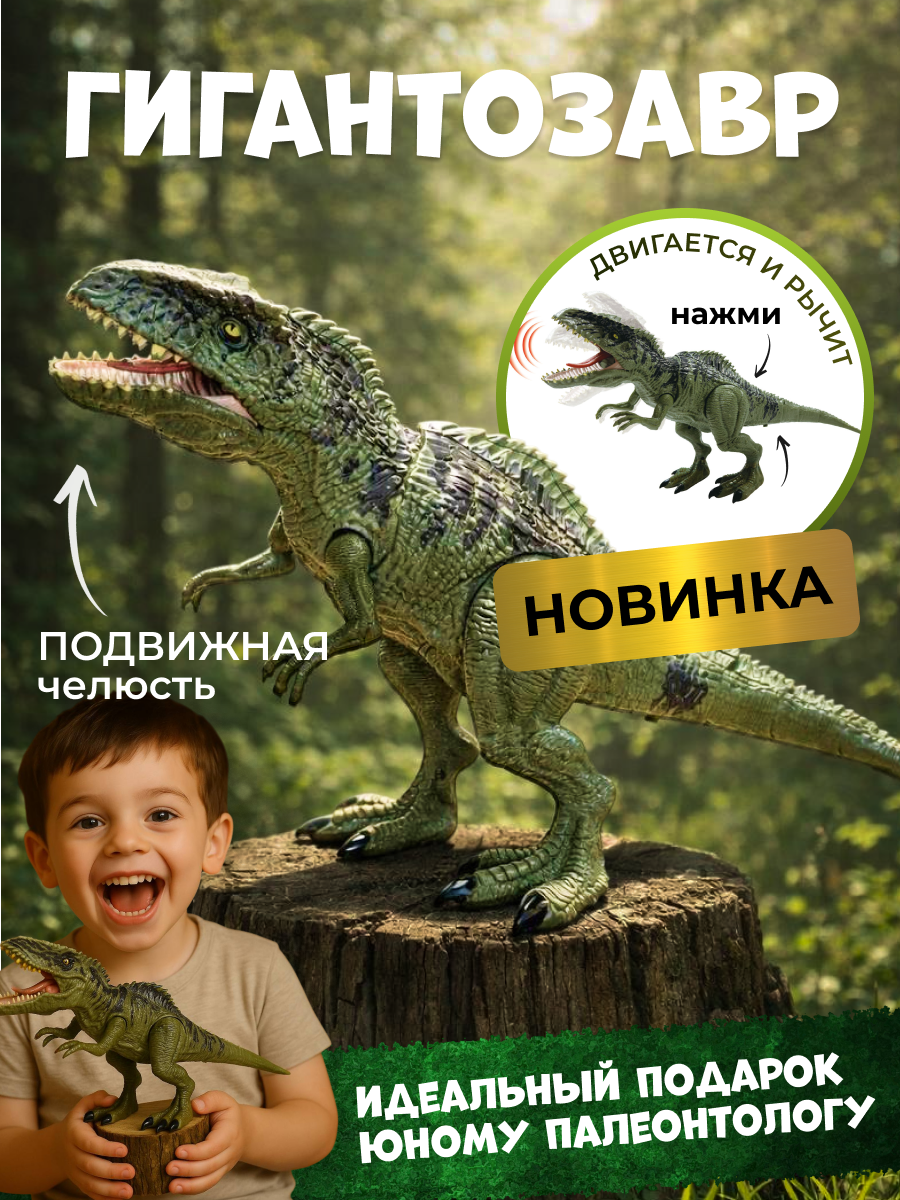 Интерактивный динозавр Гигантозавр, интерактивный, пластик, с батарейками, от 3 лет