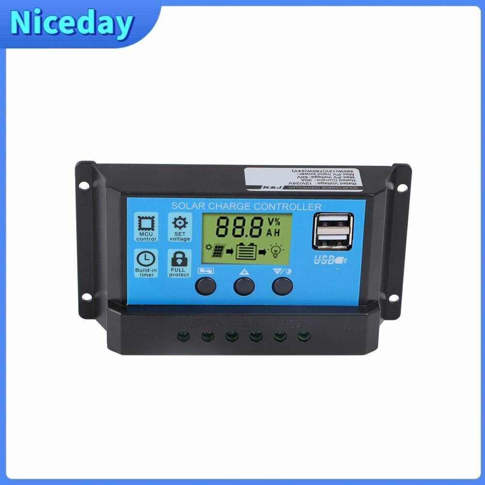 Контроллер солнечной панели 30A, USB, цифровой дисплей.