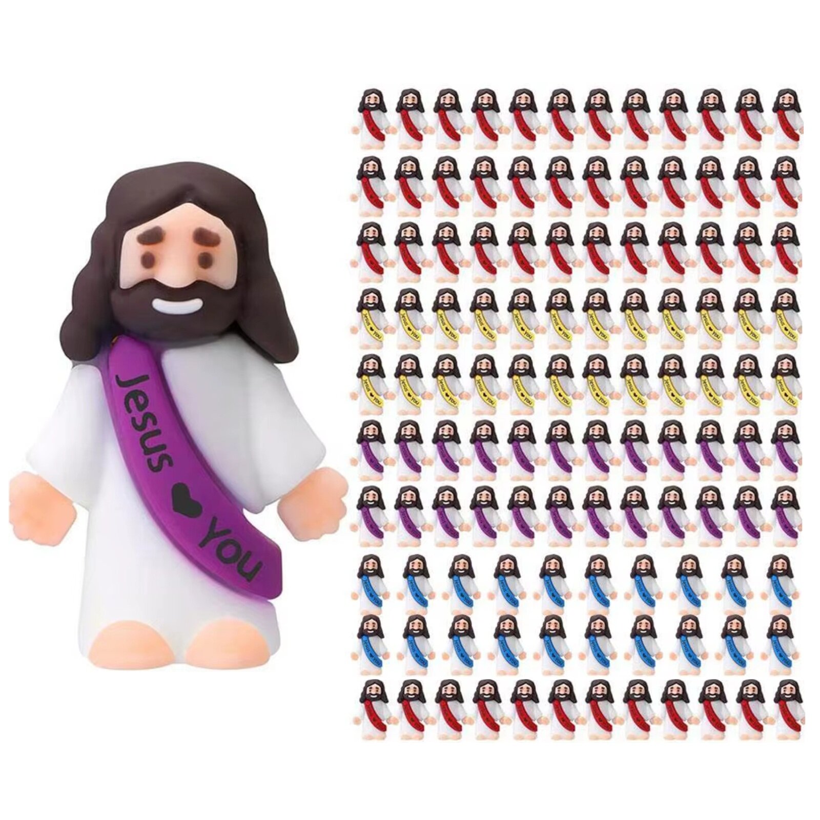 100 шт Фигуры Малыш Иисус Оригинальный Дизайн Иисус Любит Тебя Миниатюрные Резиновые Игрушки Скрыть Искать Религиозные Праздничные Сувениры Воскресная Школа Покровательные Подарки Живая Цвет 3.5 x 2.8 см