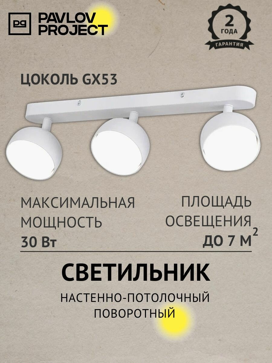 Светильник настенно-потолочный поворотный PAVLOV PROJECT , спот белый под лампу GX53 PP-303 WH