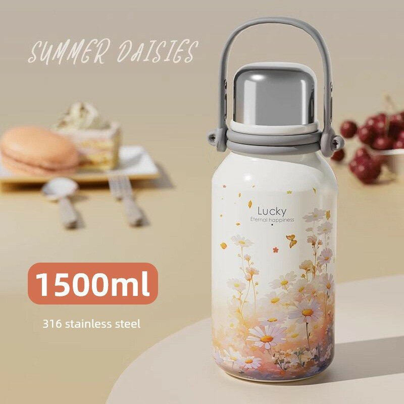 Немецкий LR Стальной Вакуумный Изолированный Стакан 1500 мл Lucky Daisy Цветочный Узор для Женщин