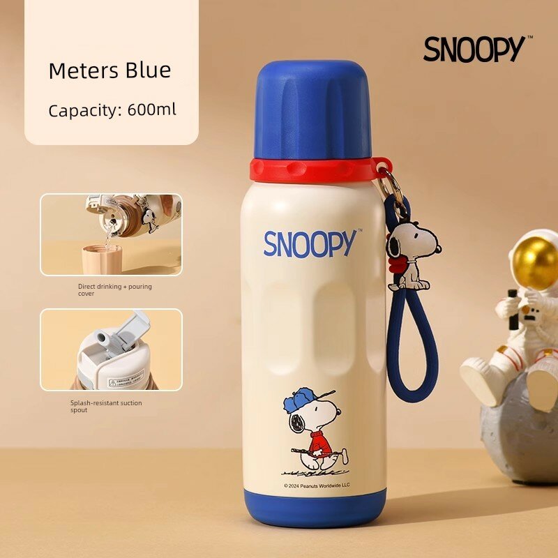 Детский термос-бутылка Snoopy для мальчиков в детский сад с трубочкой, большая емкость, из нержавеющей стали,