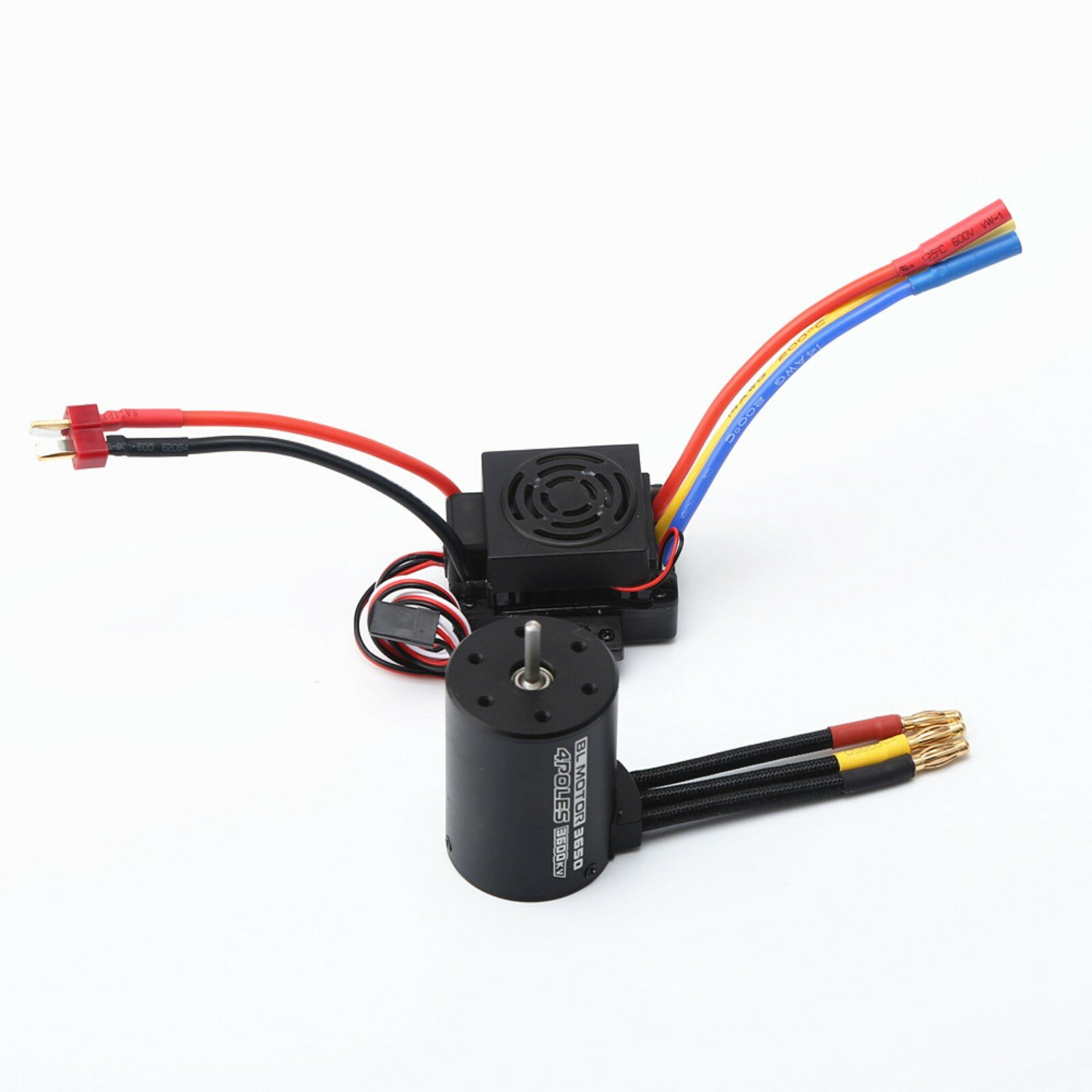 Комплект 3650 3600KV Brushless Motor и 60A ESC для замены в радиоуправляемых автомобилях и лодках HSP HPI Wltoys масштаба 1:8 / 1:10, 900W, до 12V, 75A, 4500KV, 50000 RPM, диаметр 36mm, длина 50mm, длина вала 15mm, внешний диаметр вала 3.175mm,