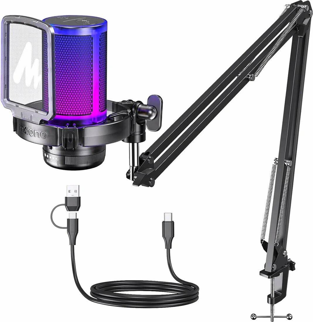 Проводной микрофон Maono DGM20S (черный), электретный, 50-20000 Гц, подключение USB Type-A/USB Type-C