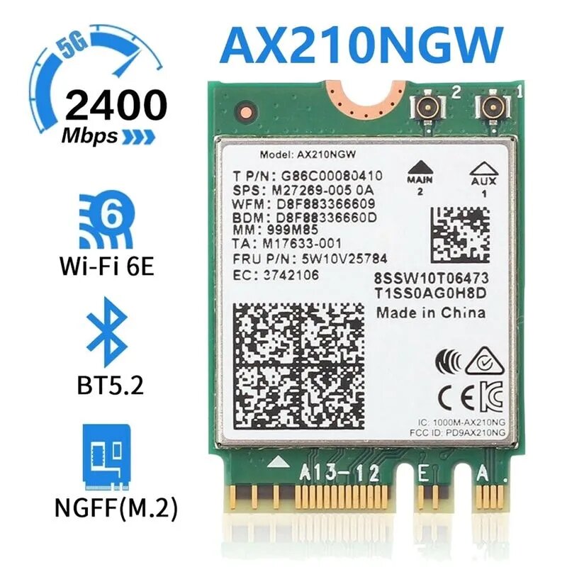 AX210 AX210NGW Сетевая карта M.2 NGFF 2.4Ghz5G WIFI 6E 2400Mbps