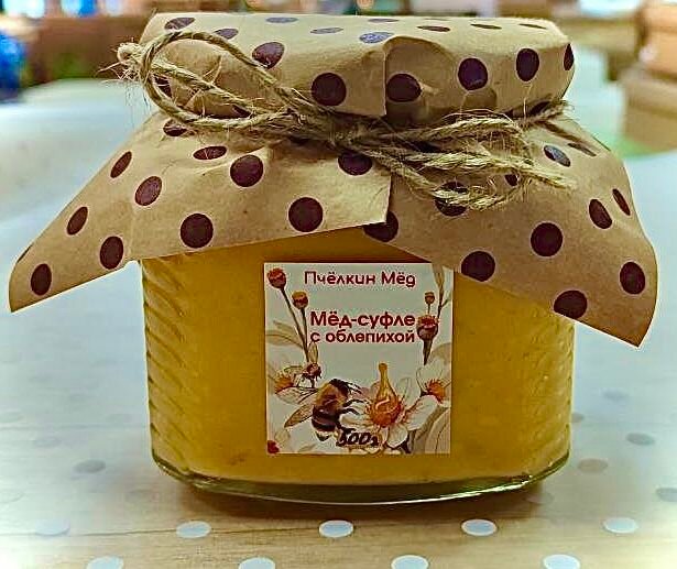 Мед - суфле с облепихой, медомикс 500 гр, стекло.