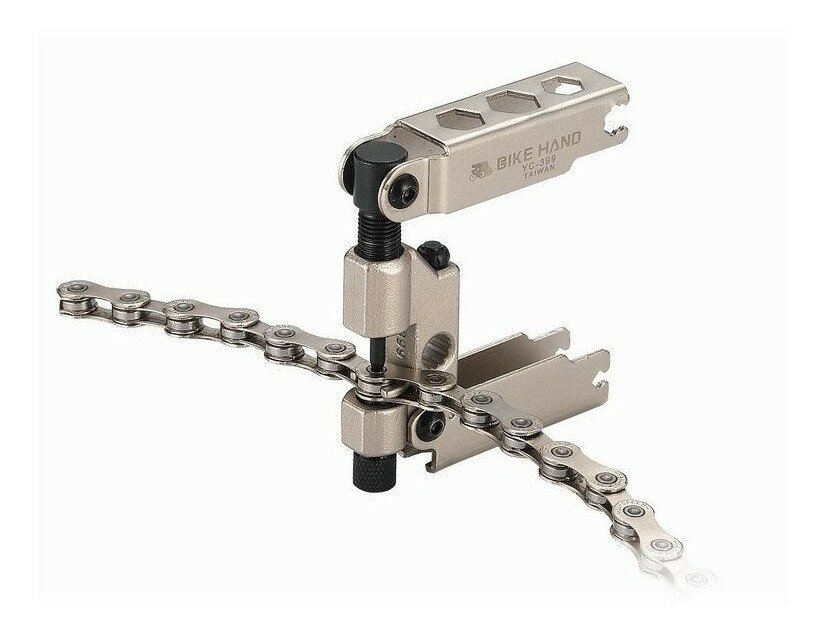 Выжимка цепи складная BIKE HAND YC-399 для 7-11 скоростных цепей, запасной пин, 8-10 мм спиц, 3.2-3.3-3.5-4.0 мм