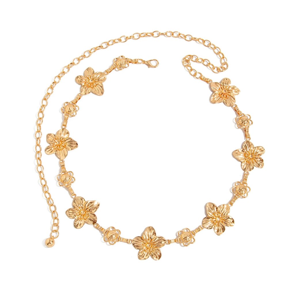 Стильный регулируемый пояс с цепью и объемными цветами