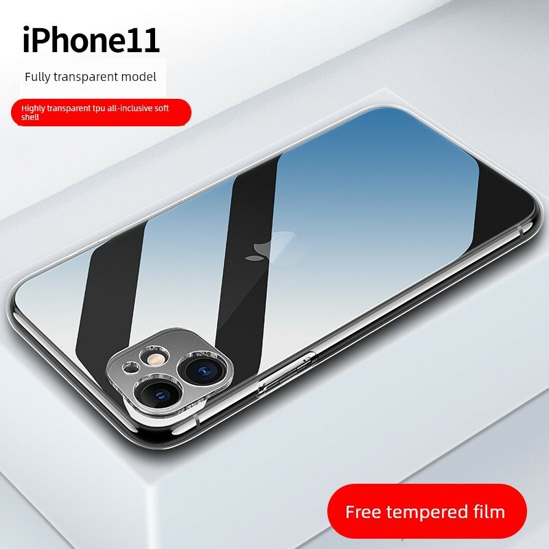 Чехол для iPhone 11 прозрачный силиконовый с полным покрытием объектива и закаленным стеклом для экрана
