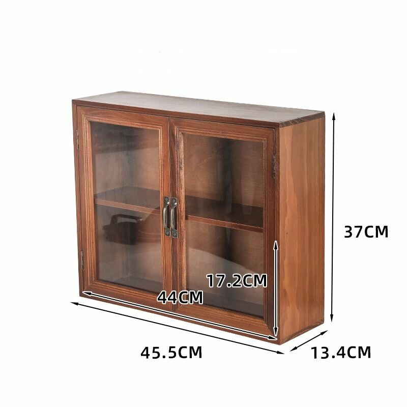 Деревянная полка-витрина с прозрачными дверцами, трёхуровневый стеллаж в деревенском стиле для кухни, ванной или гостиной, удобное хранение и декор