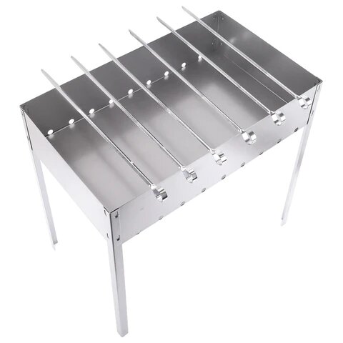 Мангал сборный стальной, размер 500х300х500 мм + 6 шампуров из нержавеющей стали, в коробке, 701728