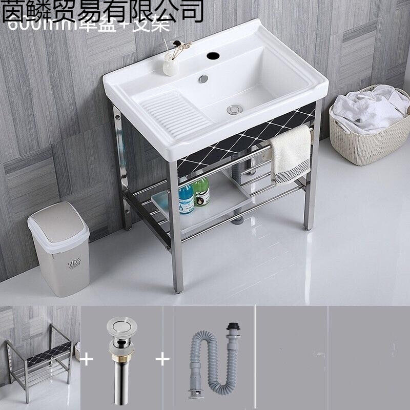 Керамическая раковина для стирки с подставкой из нержавеющей стали, умывальник с ребристой доской для стирки, сверхглубокая раковина для стирки для балкона.