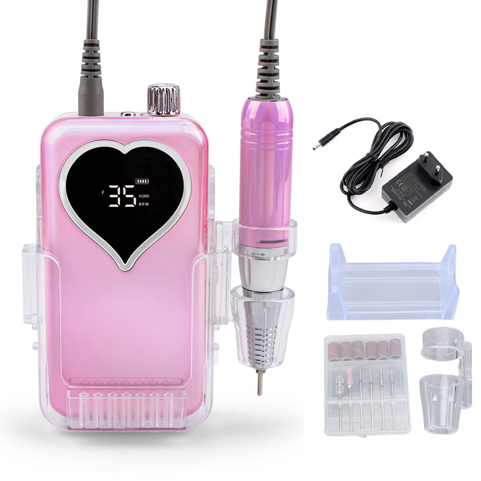 Электрическая тренировка для ногтей 0-35000 об / мин Перезаряжаемая проводная многофункциональная портативная электрическая файл ногтей Машина Объем розового евро