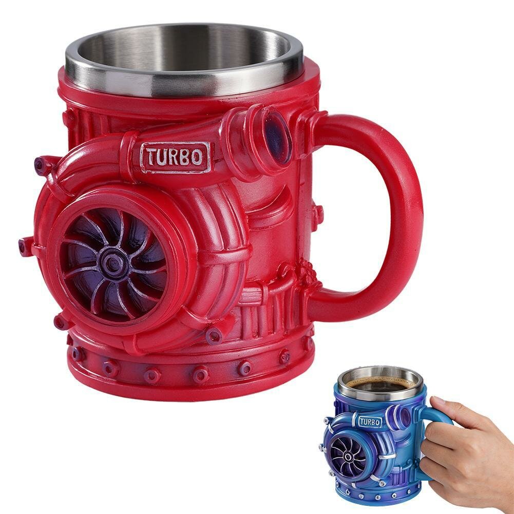 Mug Kopi 3D Tahan Lama Berbentuk Turbocharger dan Enjin V8, Buatan Tangan Untuk Keluarga F8R6