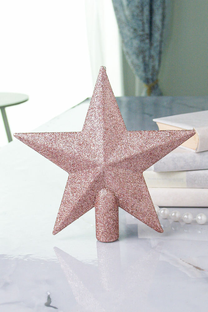 Елочная верхушка звезда делюкс, пластик, глиттер, цвет: нежно-розовый, 19 см, Kaemingk 029549