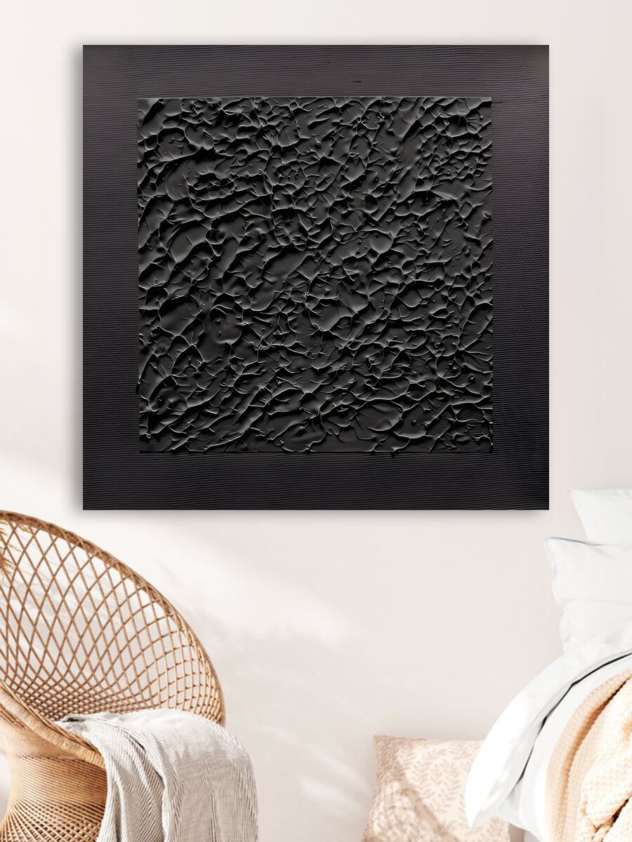 Картина на стену - "Абстрактный минимализм с эффектом 3D, бетон, штукатурка (картина плоская печать на холсте)" , 60х60 см.