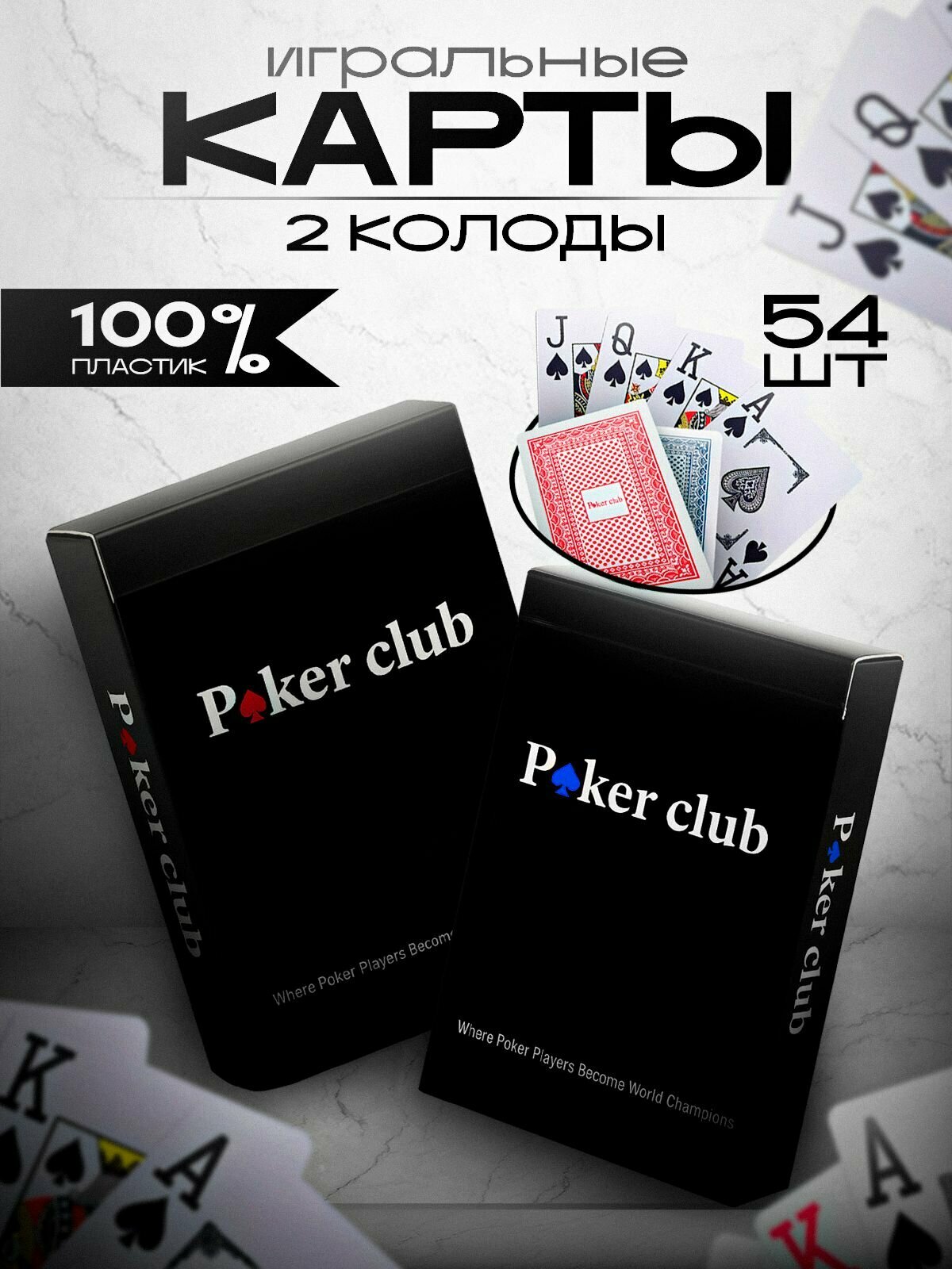 Игральные карты пластиковые 54 шт. 2 колоды