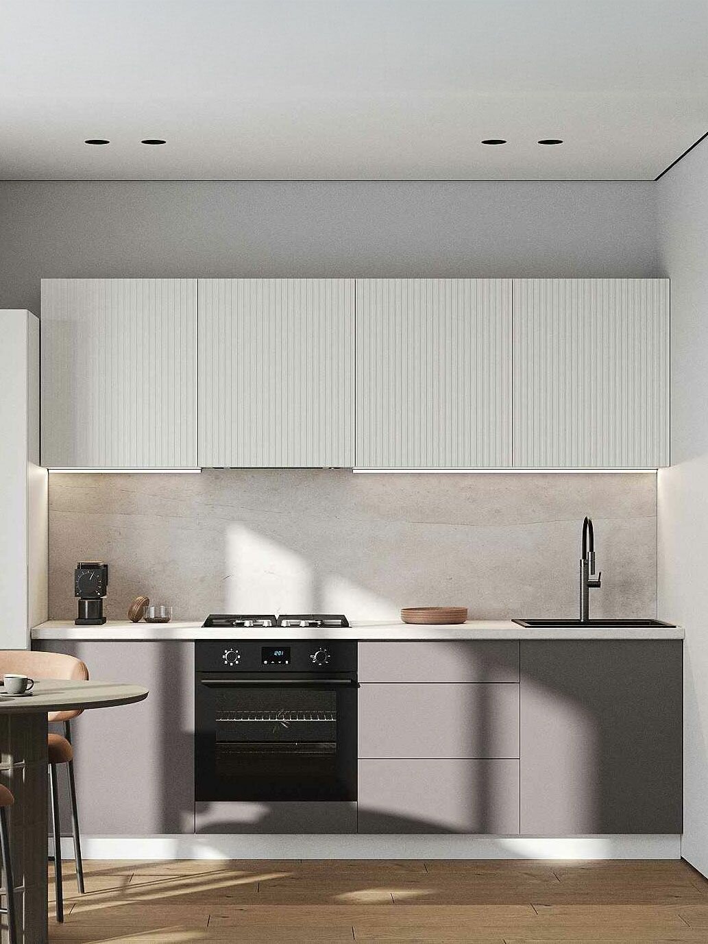 Кухонный гарнитур Комби 2.4 м, мебель для дома и кухни, Белый / Бланж / Грей