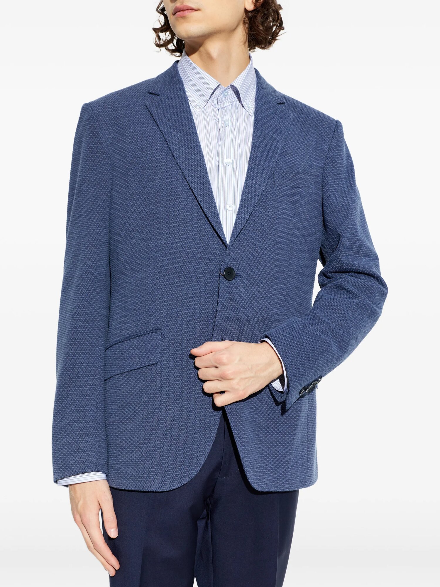 Пиджак ETRO Single-breasted textured blazer, размер 54, blue — фото 1
