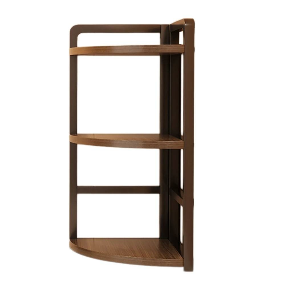 Двухъярусная деревянная полка в угол, матовый черный дуб - Маленький трехэтажный