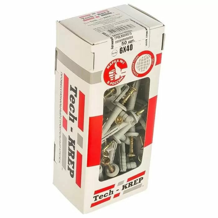 Дюбель-гвоздь 6х40 с грибовидной манжетой полипропилен (уп.50шт) коробка Tech-Krep 112709