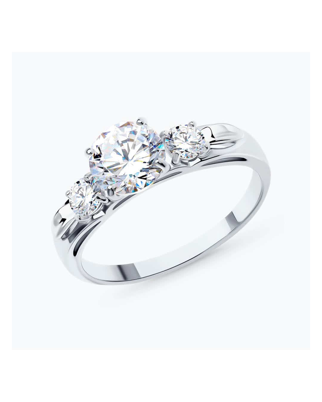 Перстень, белое золото, 585 проба, родирование, фианит