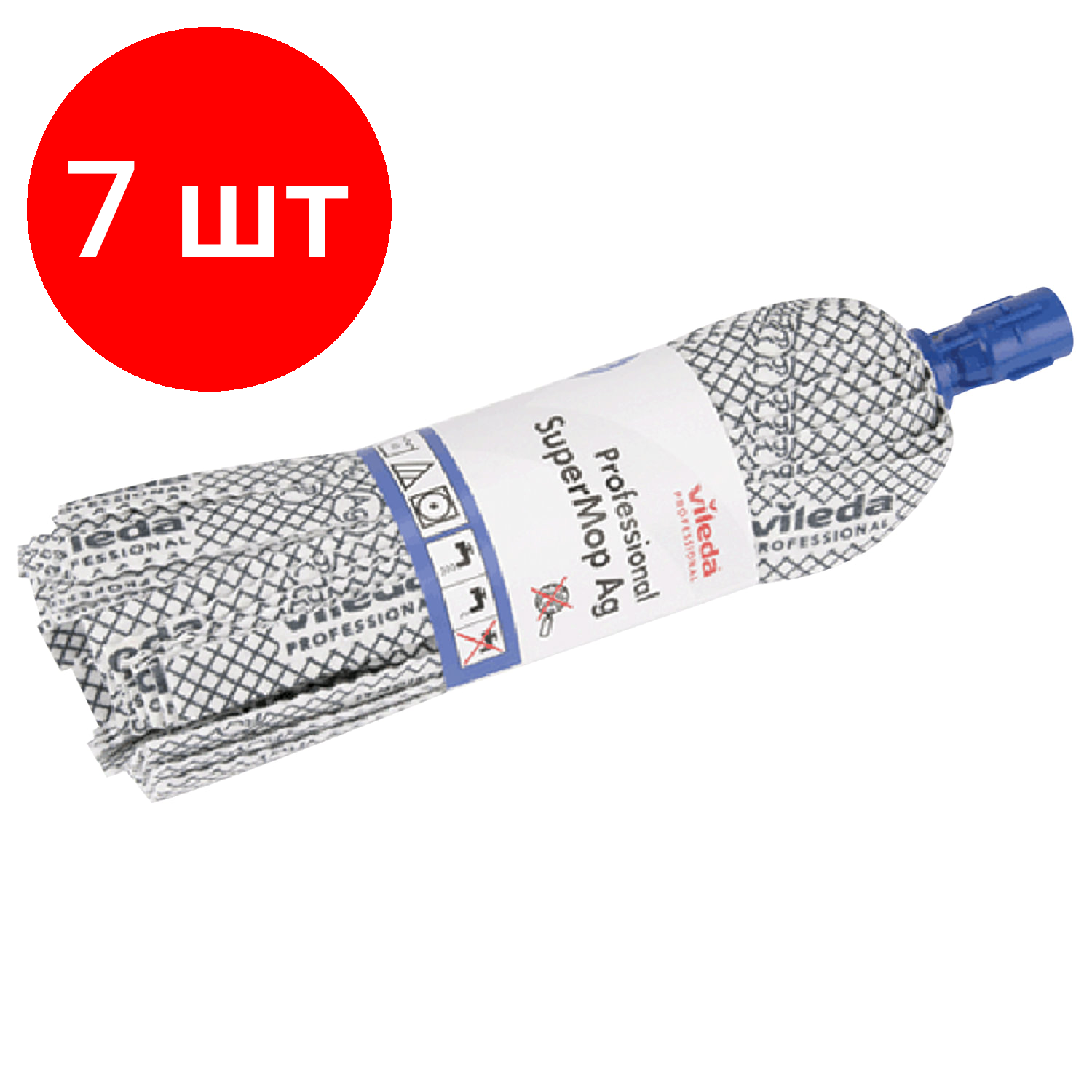 Комплект 7 шт, Насадка МОП ленточная для швабры, крепление еврорезьба, хлопок/полиэстер/резина, 33 см, VILEDA "АнтиБак", 137908